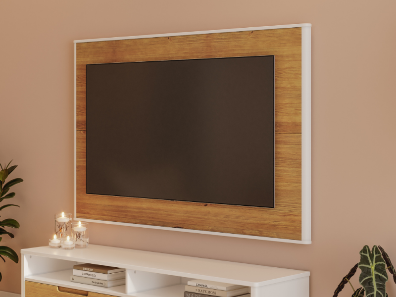 PAINEL DE TV NO ACABAMENTO BRANCO E FREIJÓ / COLEÇÃO SCANDIAN